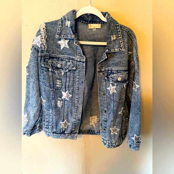 Altar'd State | Jackets & Coats | Distressed Denim Jacket With Sequin ...